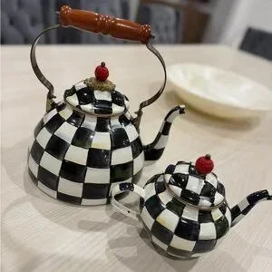 MacKenzie-Childs | Kitchen | Checkered Black And White Tea Kettle And ...